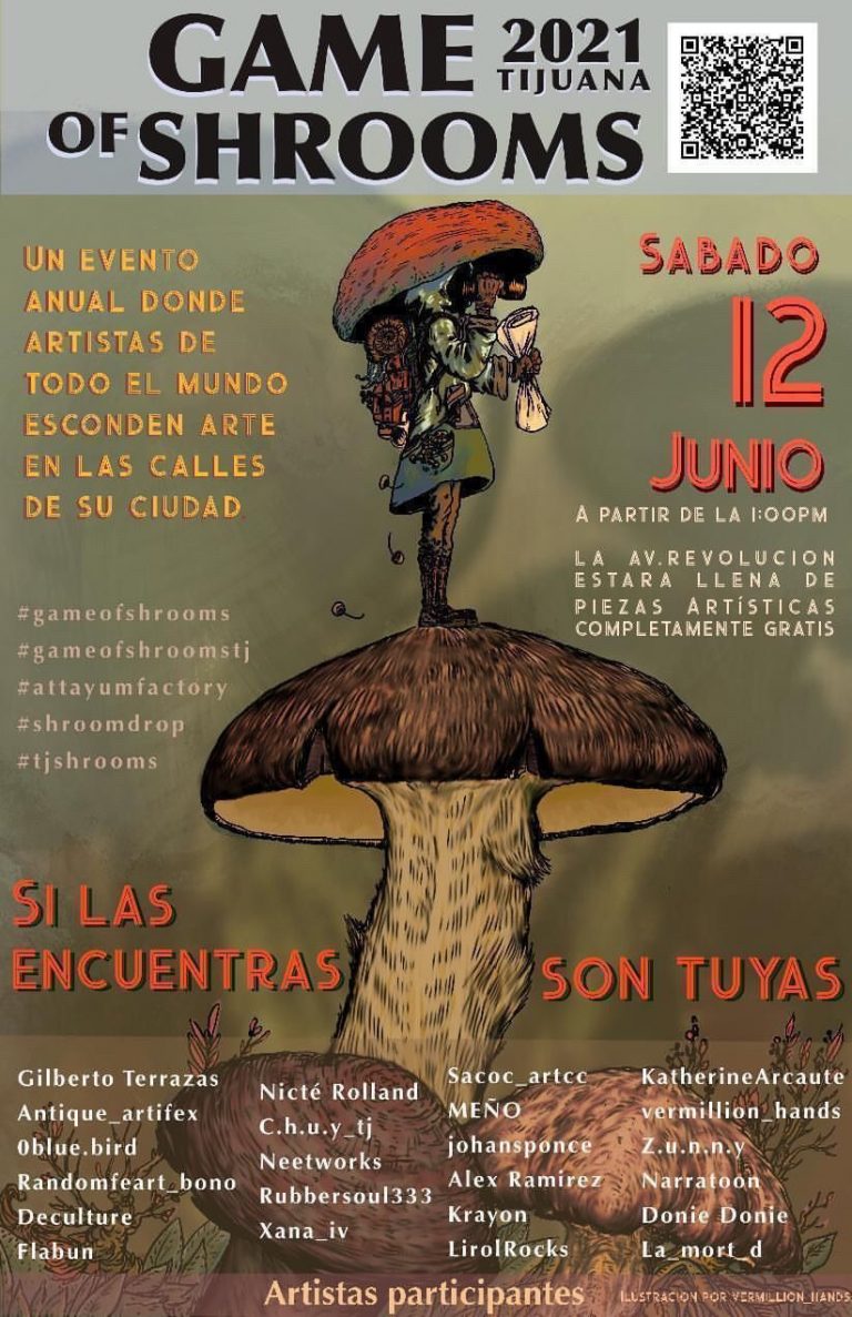 Cacería de Arte "Game Of Shrooms" en Tijuana - Linotipia
